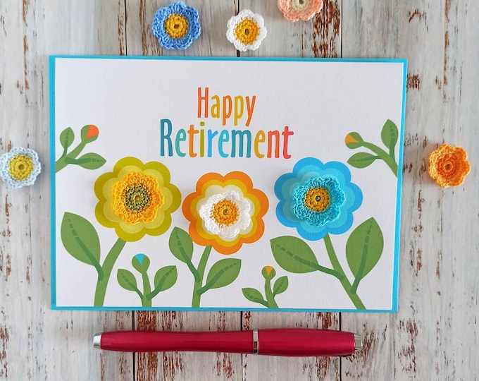 Handmade Crochet Flower Retirement Card: 3D Embroidered Design - Etsy