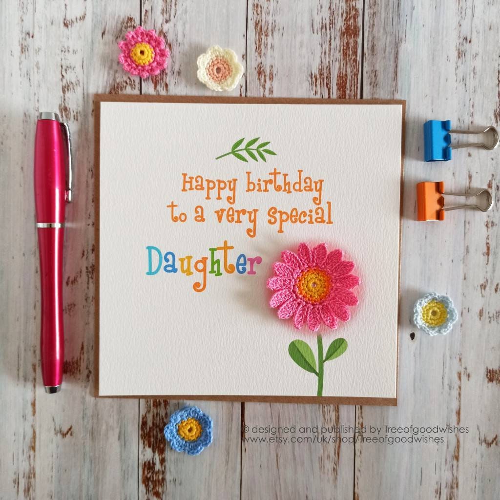 Handmade Crochet Daisy Birthday Card: Special Daughter - Etsy UK