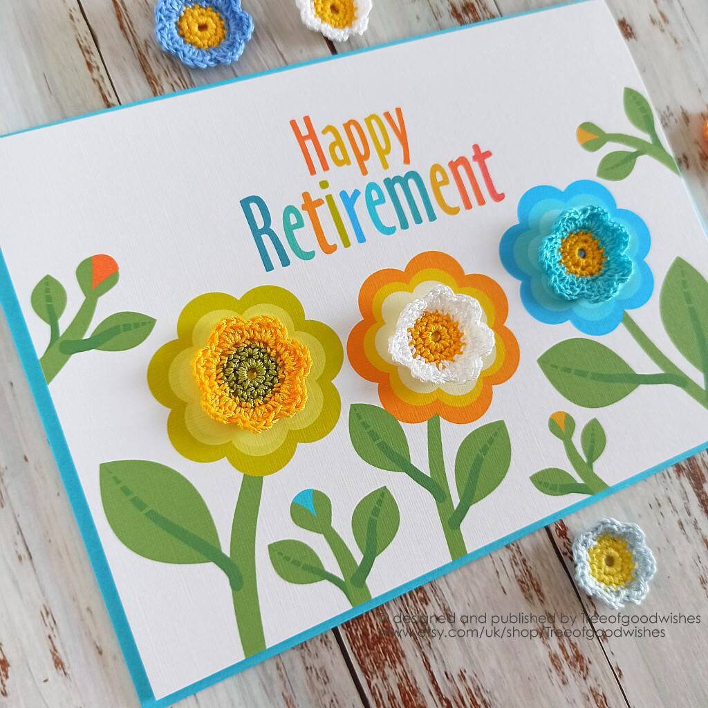 Handmade Crochet Flower Retirement Card: 3D Embroidered Design - Etsy UK
