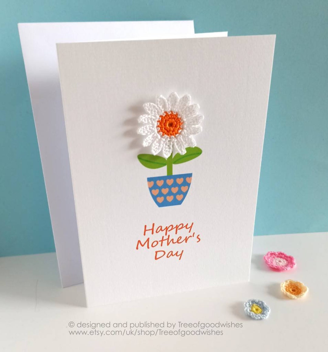 Mother's Day Card Handmade, Crochet Daisy Mothers Day Card, Mothers Day ...