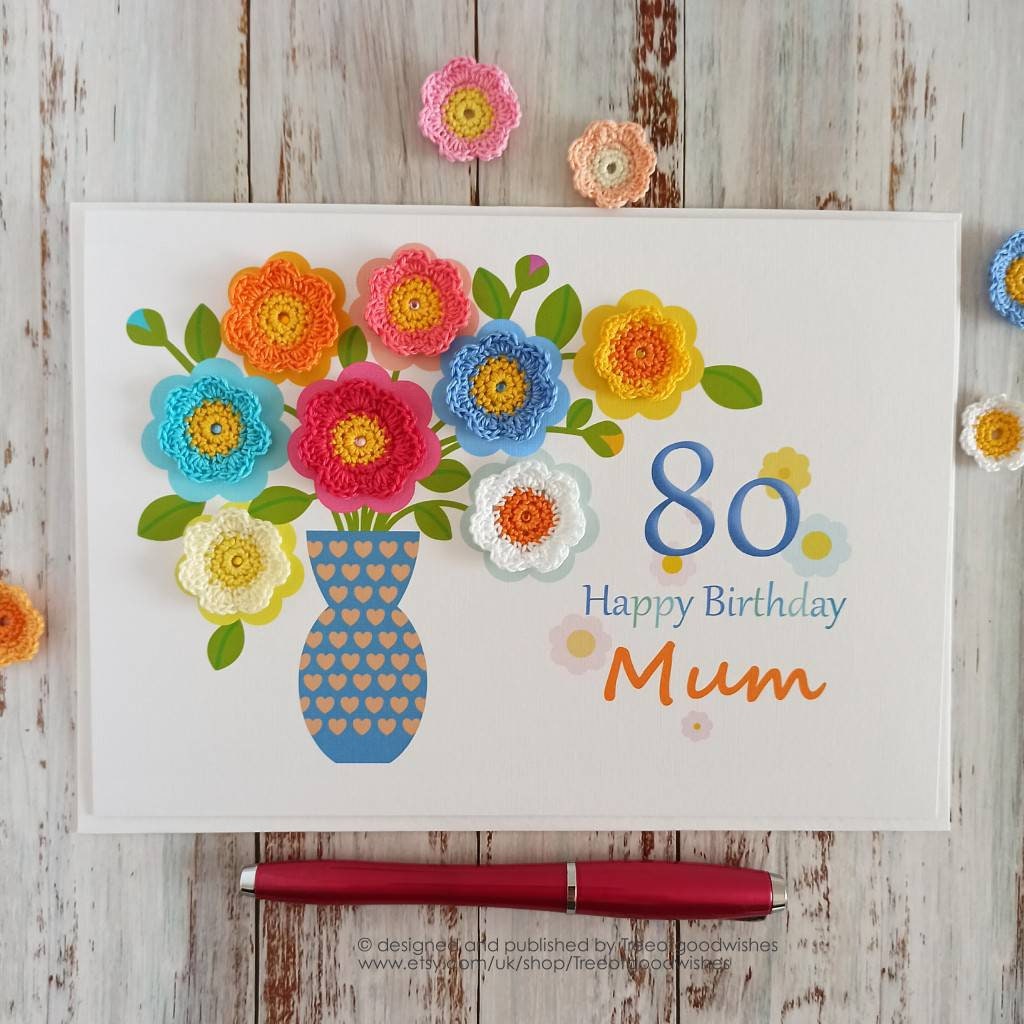 Mum 80th Birthday Large Card Mum 80th Card Handmade Mum 80 - Etsy UK