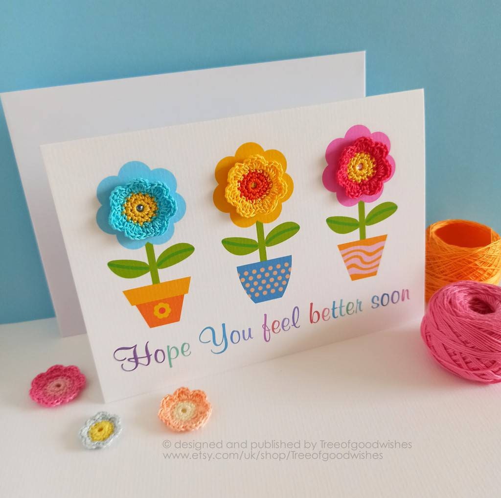 Handmade Get Well Card: Crocheted Flowers, Speedy Recovery, After ...