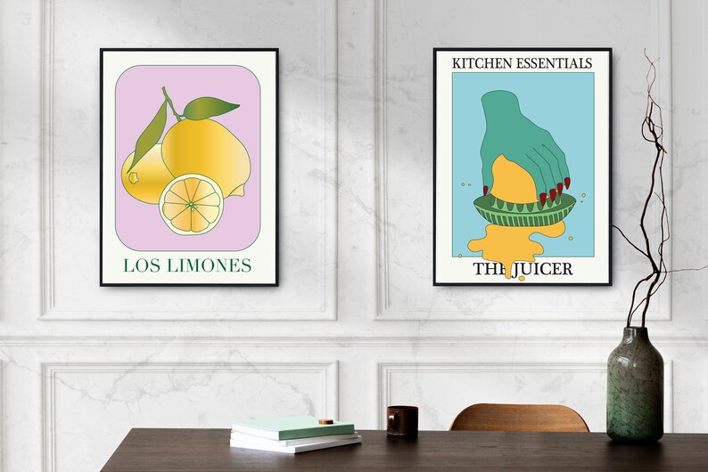 Set of Two Posters | the Juicer Poster, Lemon Poster | Colorful Fruit ...