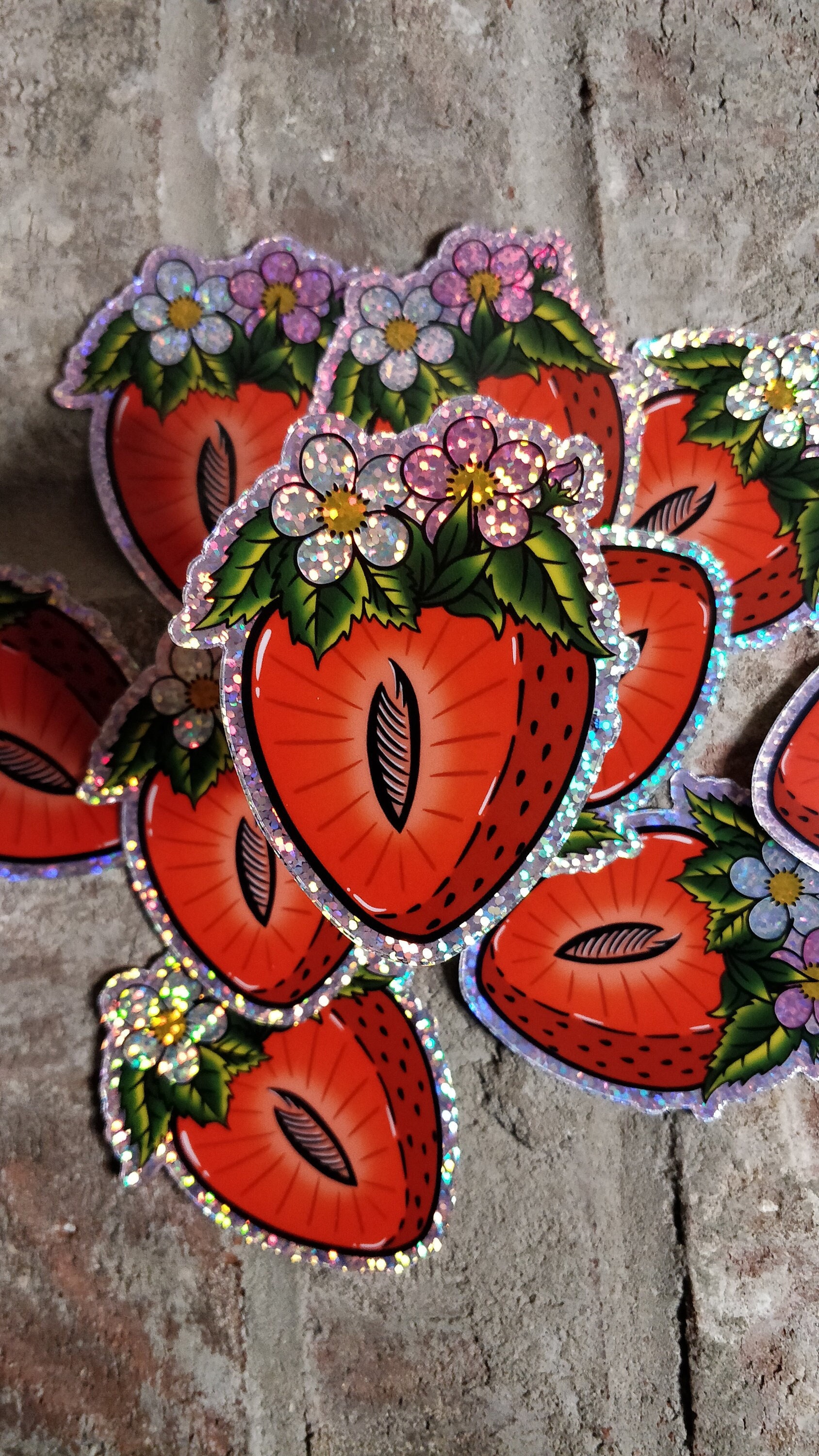 Glitter Strawberry Sticker - Etsy