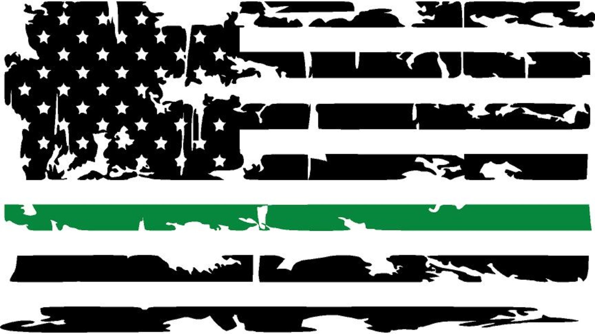 Distressed American Flag Vinyl Decal Thin Green Line for Military ...