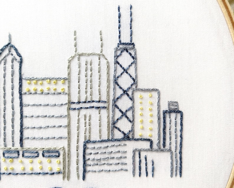 Chicago Hand Embroidery Pattern Illinois City Skyline Design - Etsy