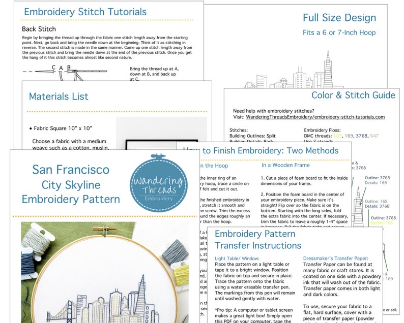 San Francisco Hand Embroidery Pattern PDF California City - Etsy