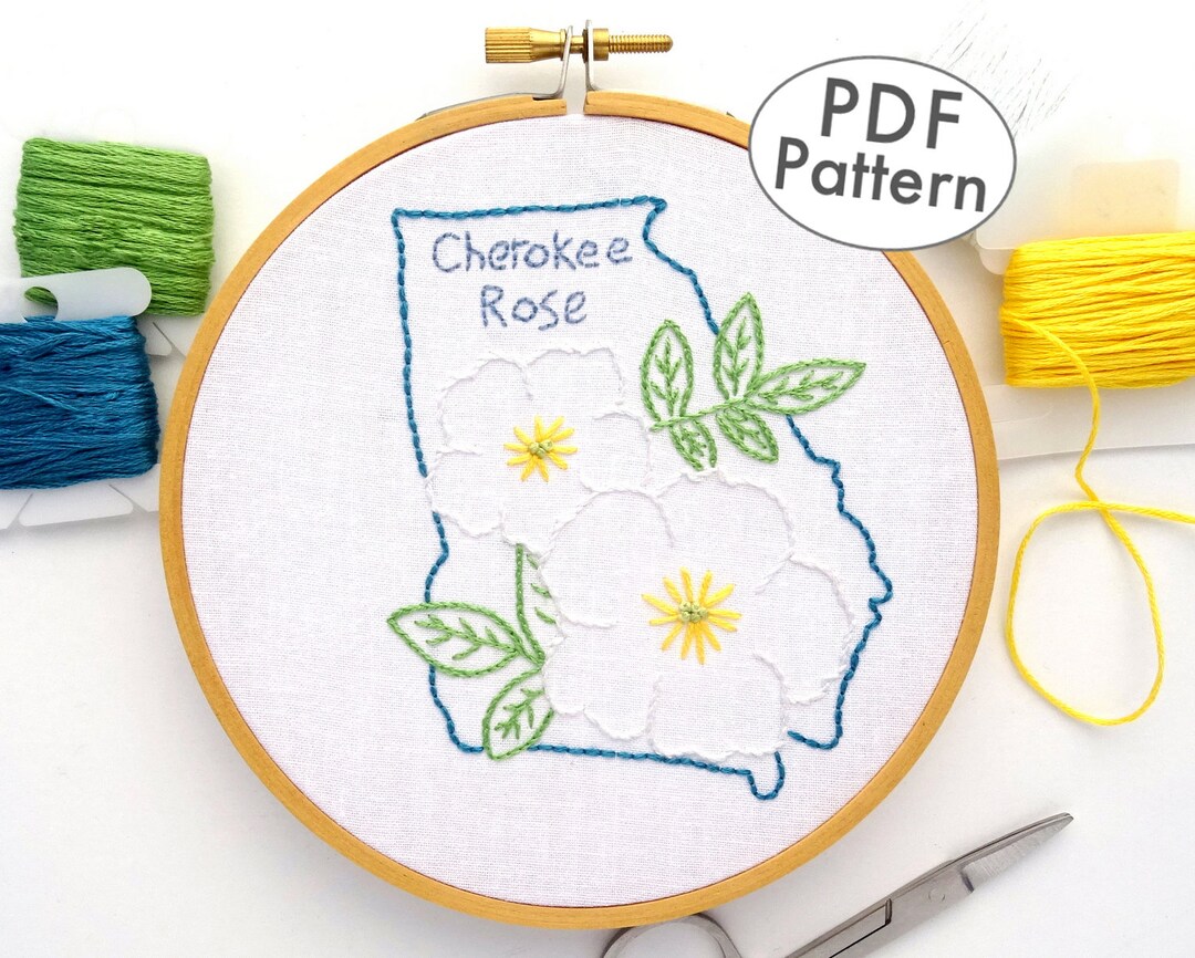 Georgia Flower Hand Embroidery Pattern, Cherokee Rose Design PDF ...