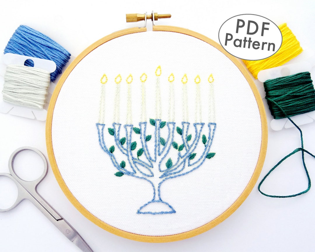 Menorah Hand Embroidery Pattern PDF, Hanukkah Gift & DIY Menorah Design ...