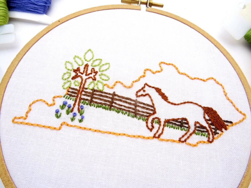 Kentucky Hand Embroidery Pattern State Wall Art & Horse - Etsy