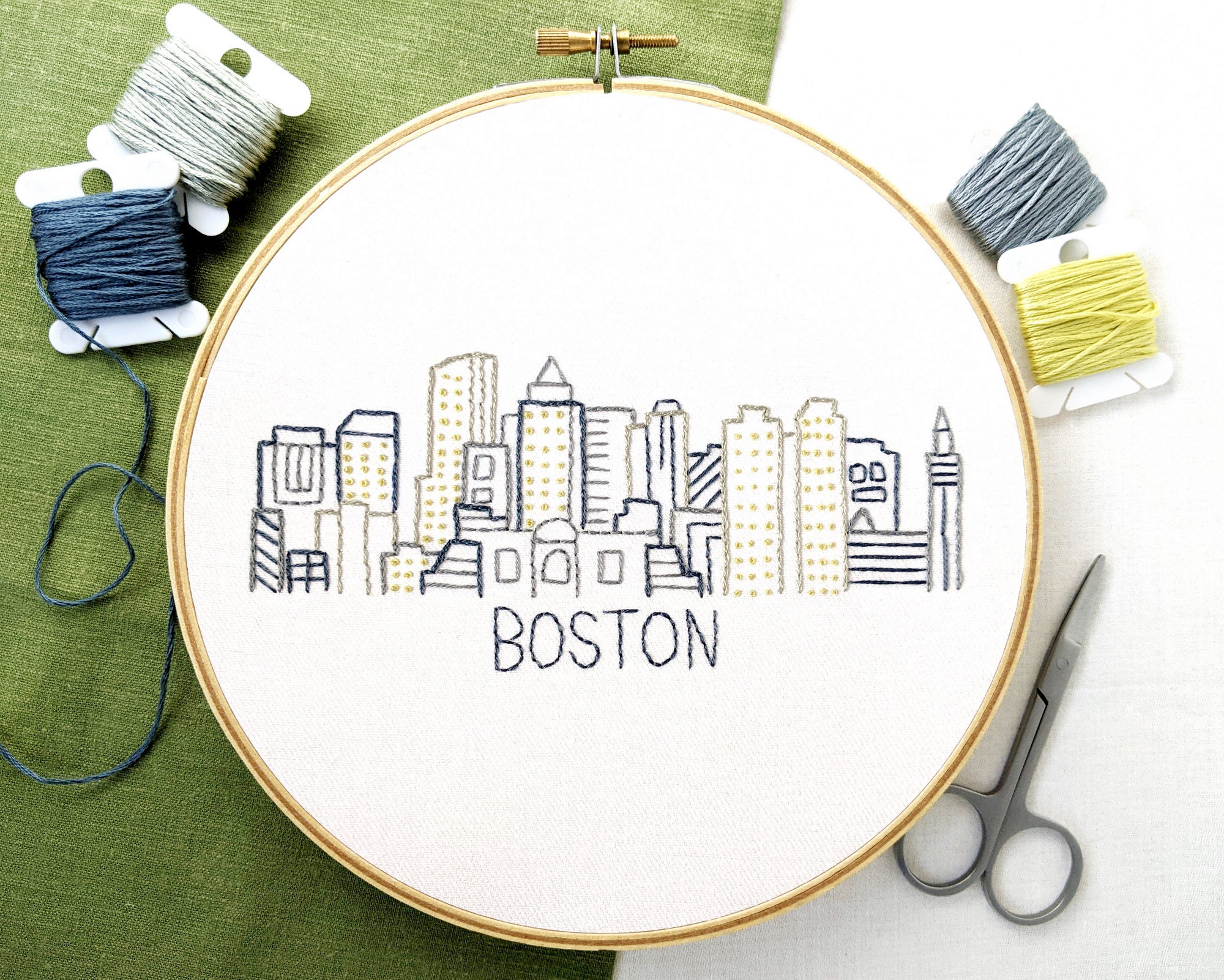 Boston Skyline Hand Embroidery Pattern Massachusetts City - Etsy