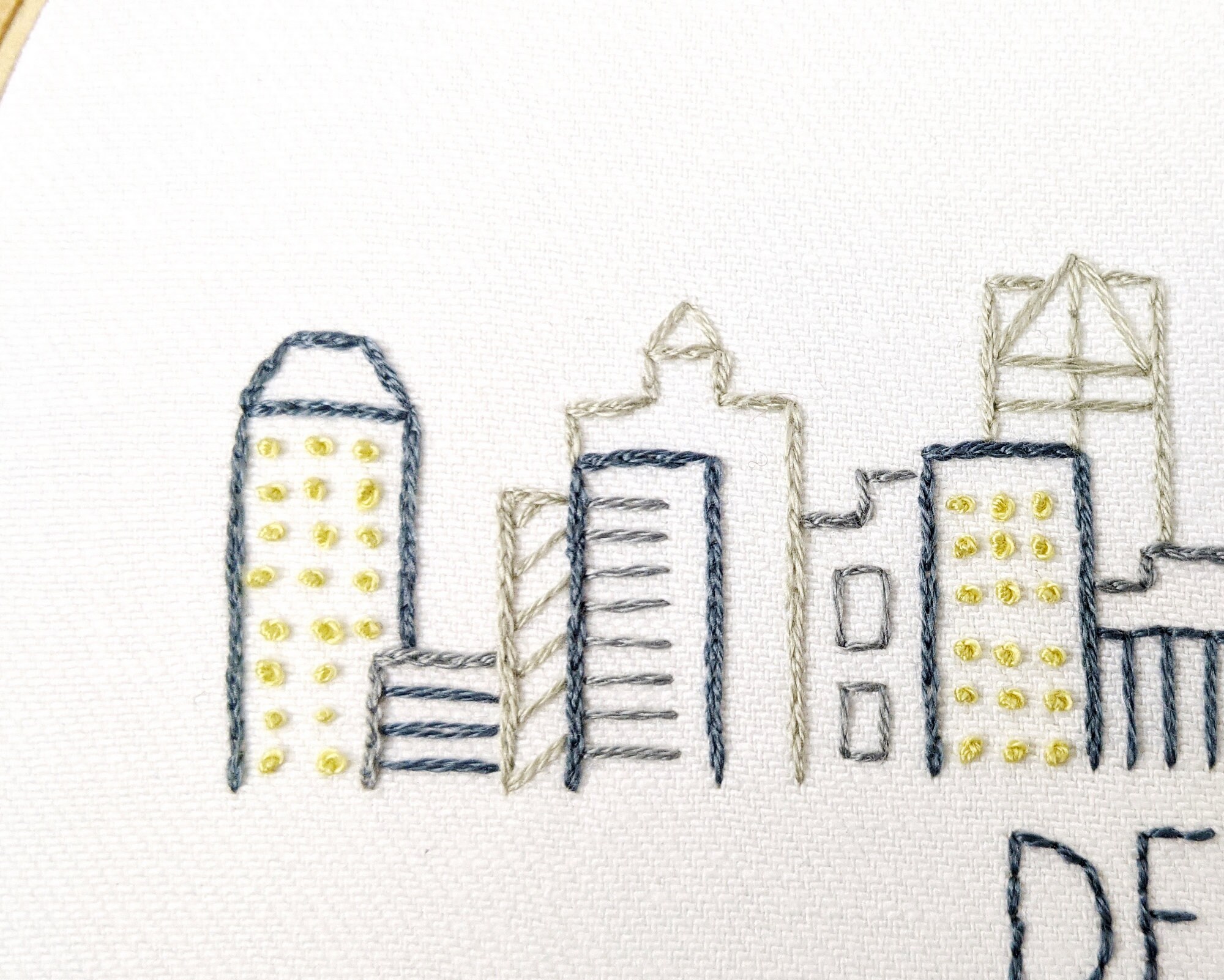 Detroit Skyline Hand Embroidery Pattern PDF Download, Michigan City ...