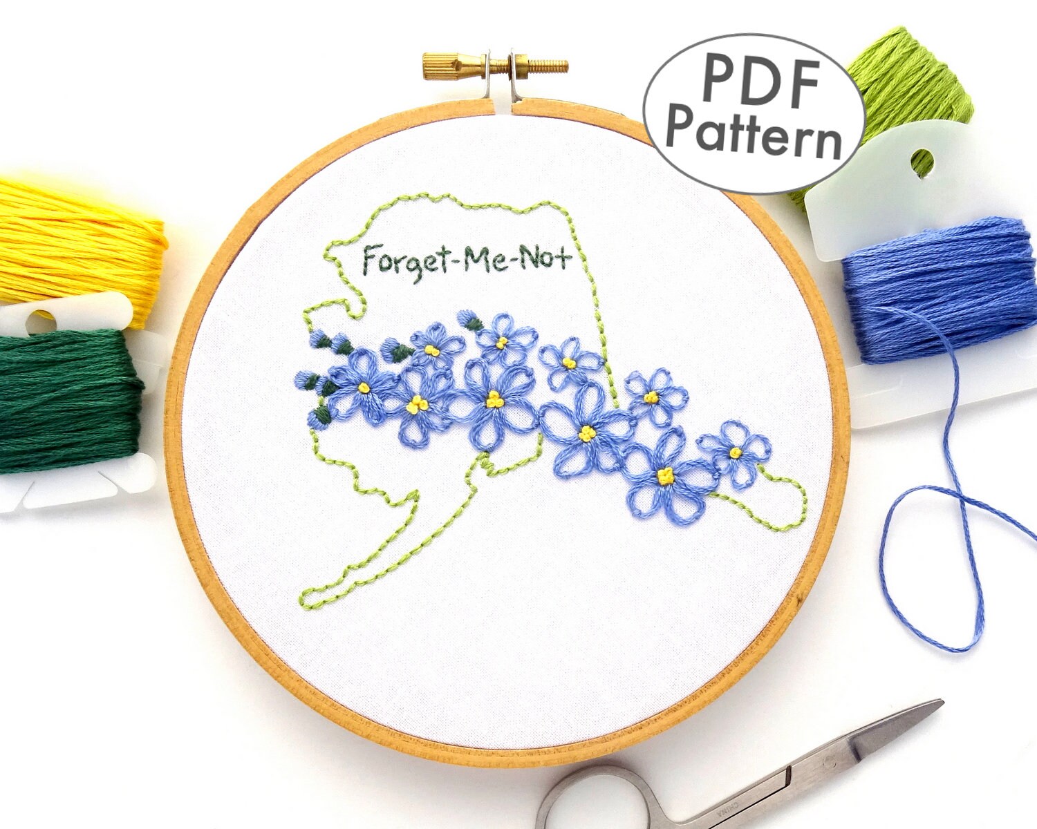 Forget Me Not Flower Hand Embroidery Pattern Alaska State | Etsy