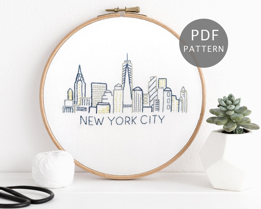 New York City Skyline Hand Embroidery Pattern, Urban Design, PDF ...