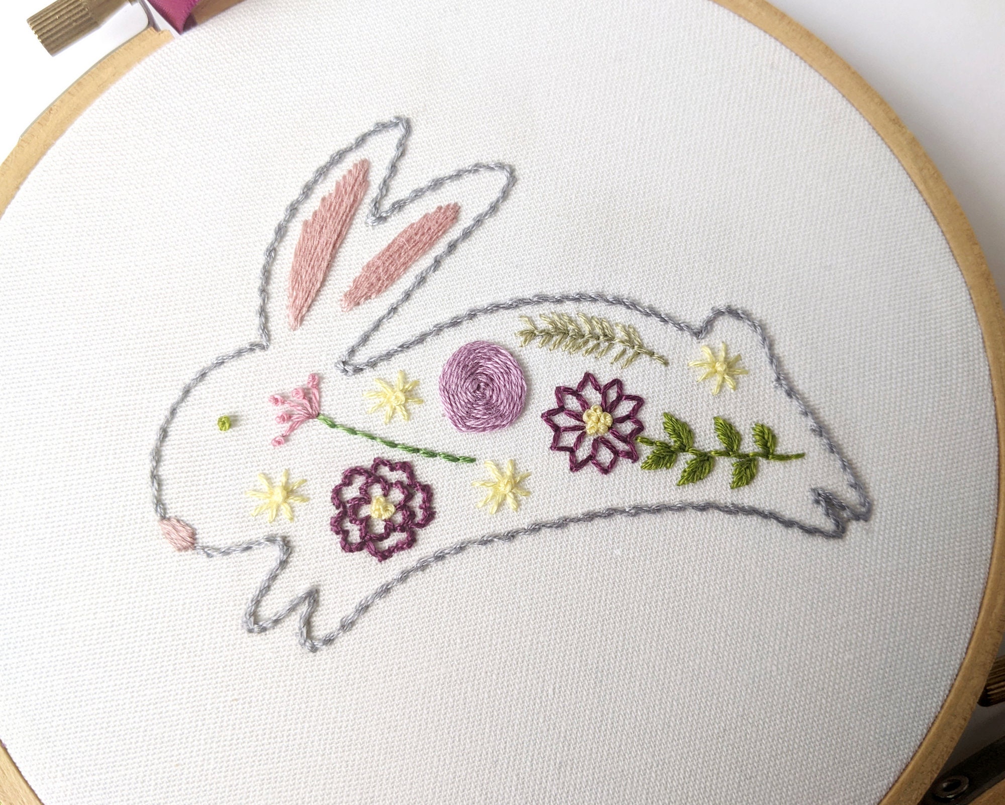 Easter Bunny Hand Embroidery Pattern & Floral DIY Gift - Etsy