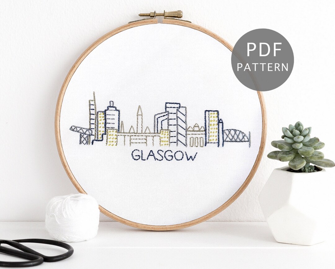 Glasgow Scotland Skyline Hand Embroidery Pattern, Simple City Design - Etsy
