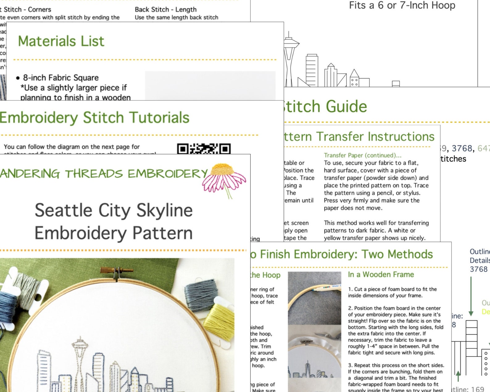 Seattle Skyline Hand Embroidery Pattern, Washington City Design PDF ...