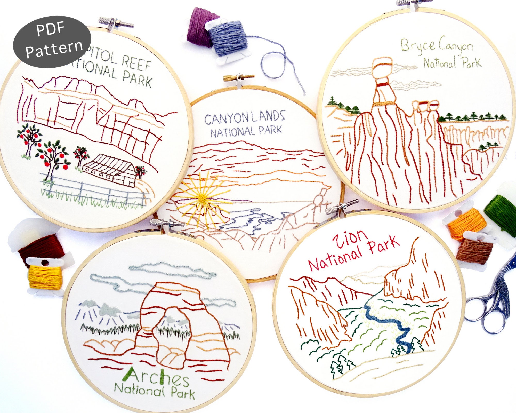 Utah National Parks Embroidery Pattern: Arches, Zion, Bryce (PDF ...