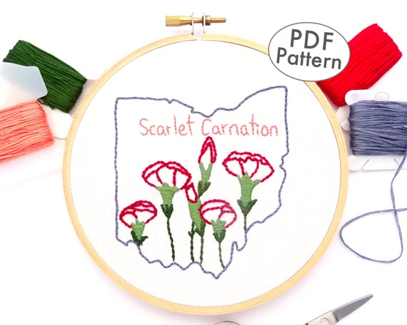 Carnation Flower Hand Embroidery Pattern Ohio Design PDF - Etsy