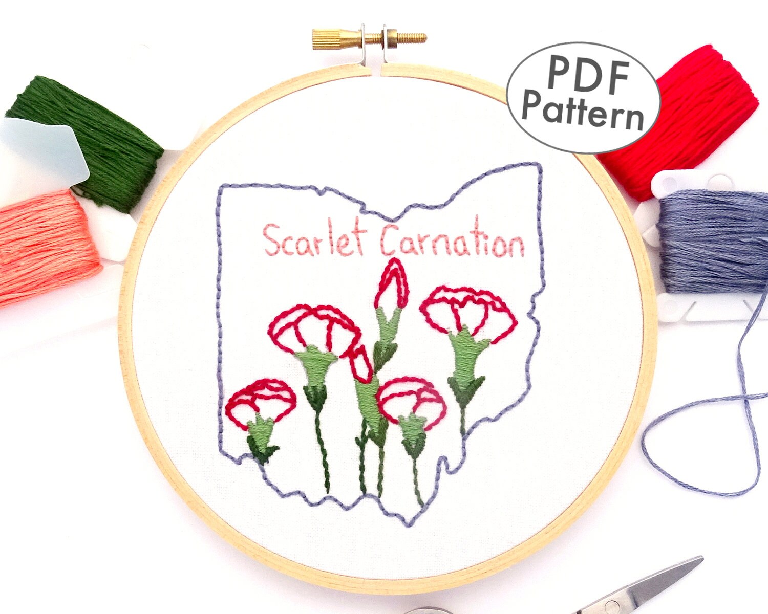 Carnation Flower Hand Embroidery Pattern Ohio Design PDF - Etsy
