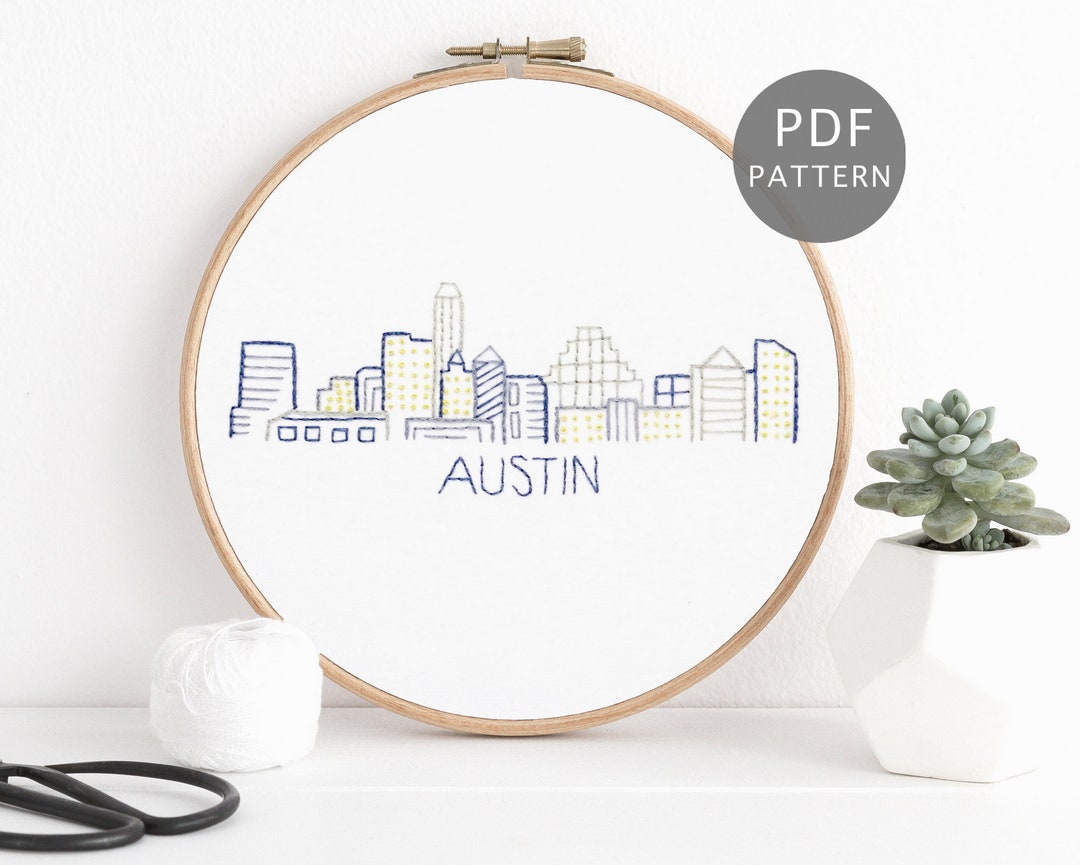 Austin Texas Skyline Hand Embroidery Pattern, City Design PDF Download ...
