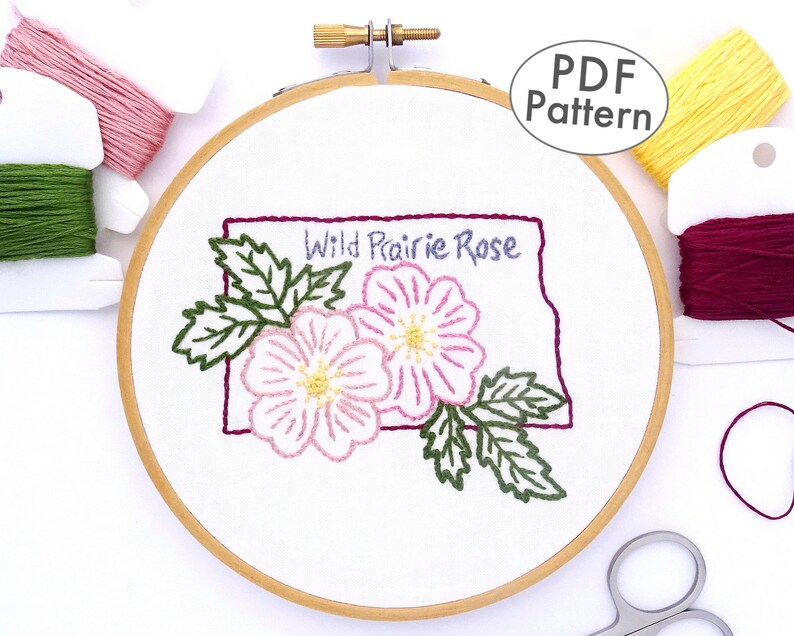 Wild Prairie Rose Hand Embroidery Pattern North Dakota State - Etsy