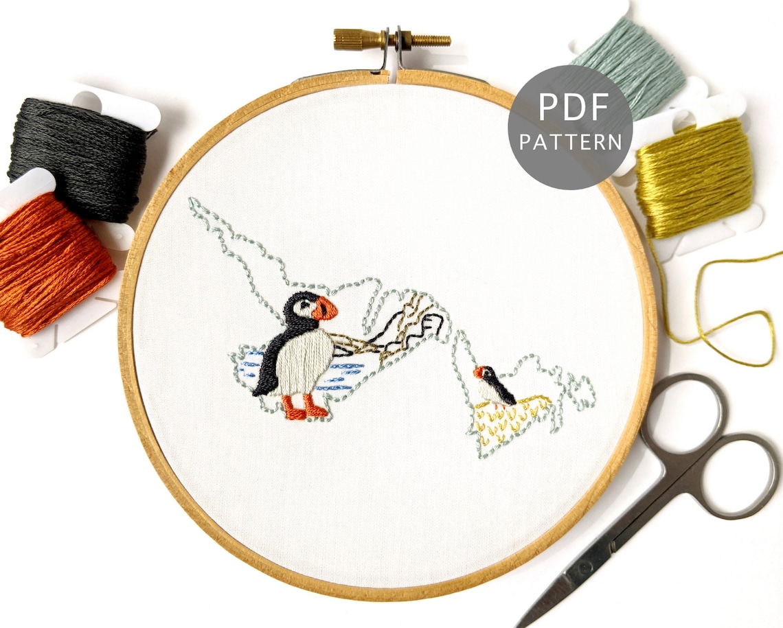 Newfoundland & Labrador Hand Embroidery Pattern With Puffins - Etsy