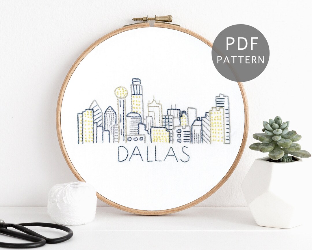 Dallas Skyline Hand Embroidery Pattern, Texas City Design PDF Download ...