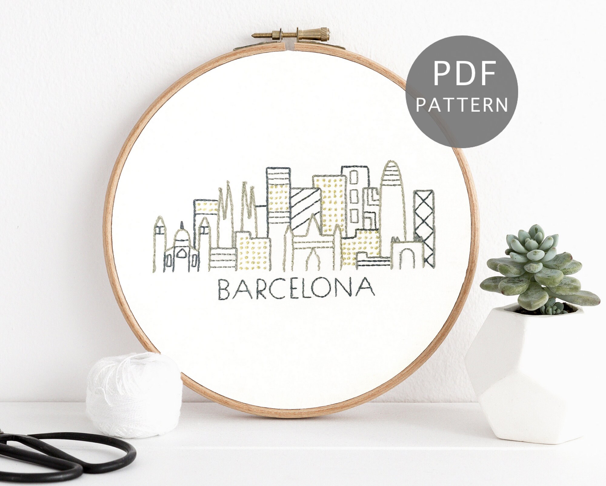 Barcelona Spain Hand Embroidery Pattern City Skyline PDF - Etsy