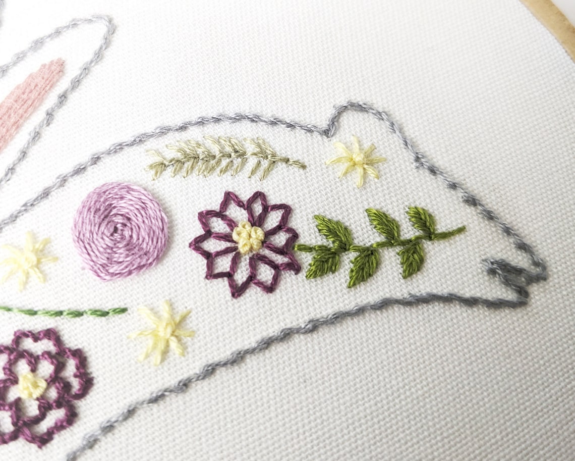 Easter Bunny Hand Embroidery Pattern & Floral DIY Gift | Etsy