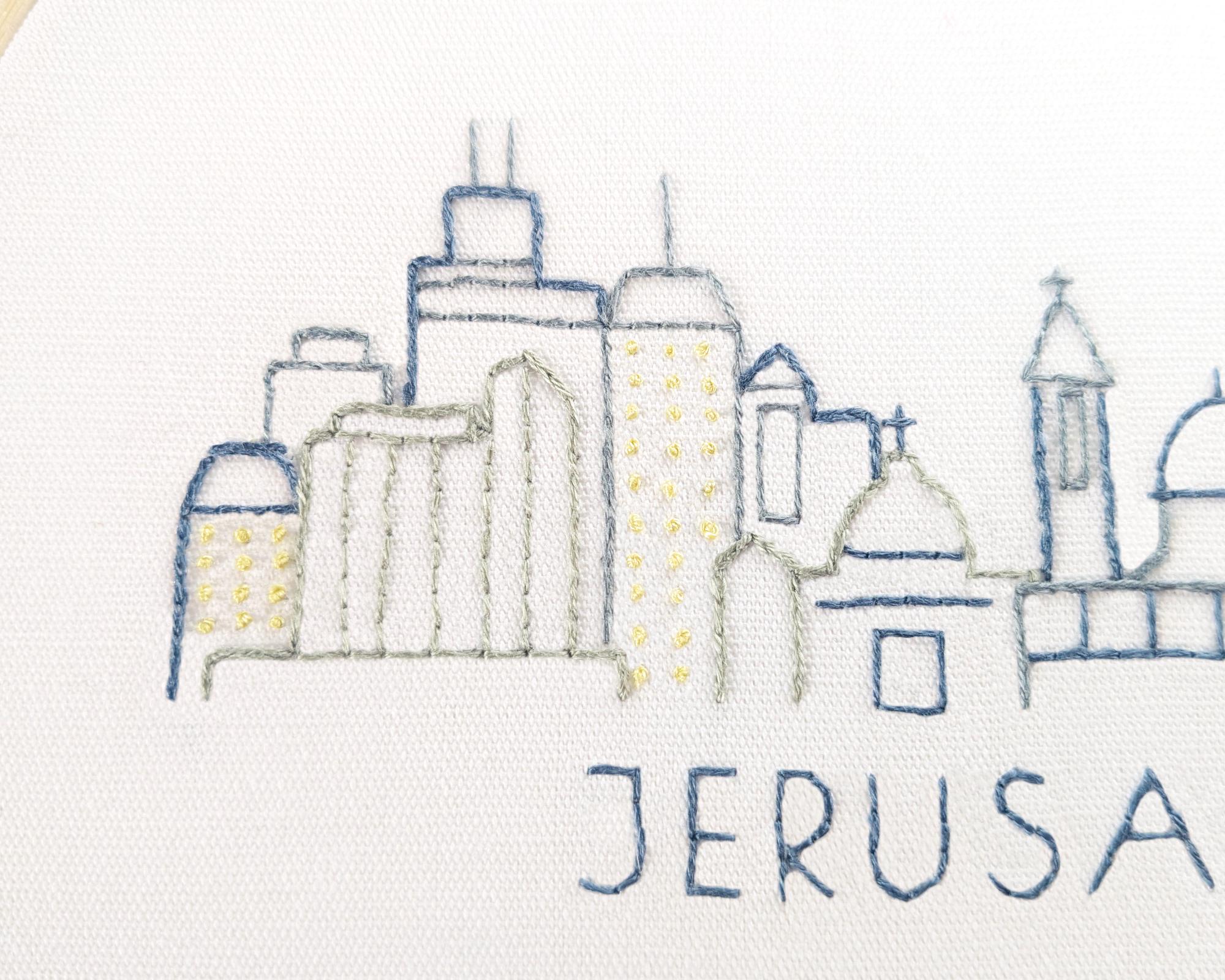Jerusalem City Skyline Hand Embroidery Pattern, Urban Digital Hoop Art ...