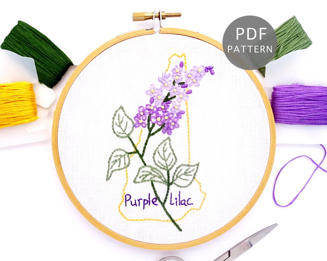 Lilac Flower Hand Embroidery Pattern PDF Download, New Hampshire State ...