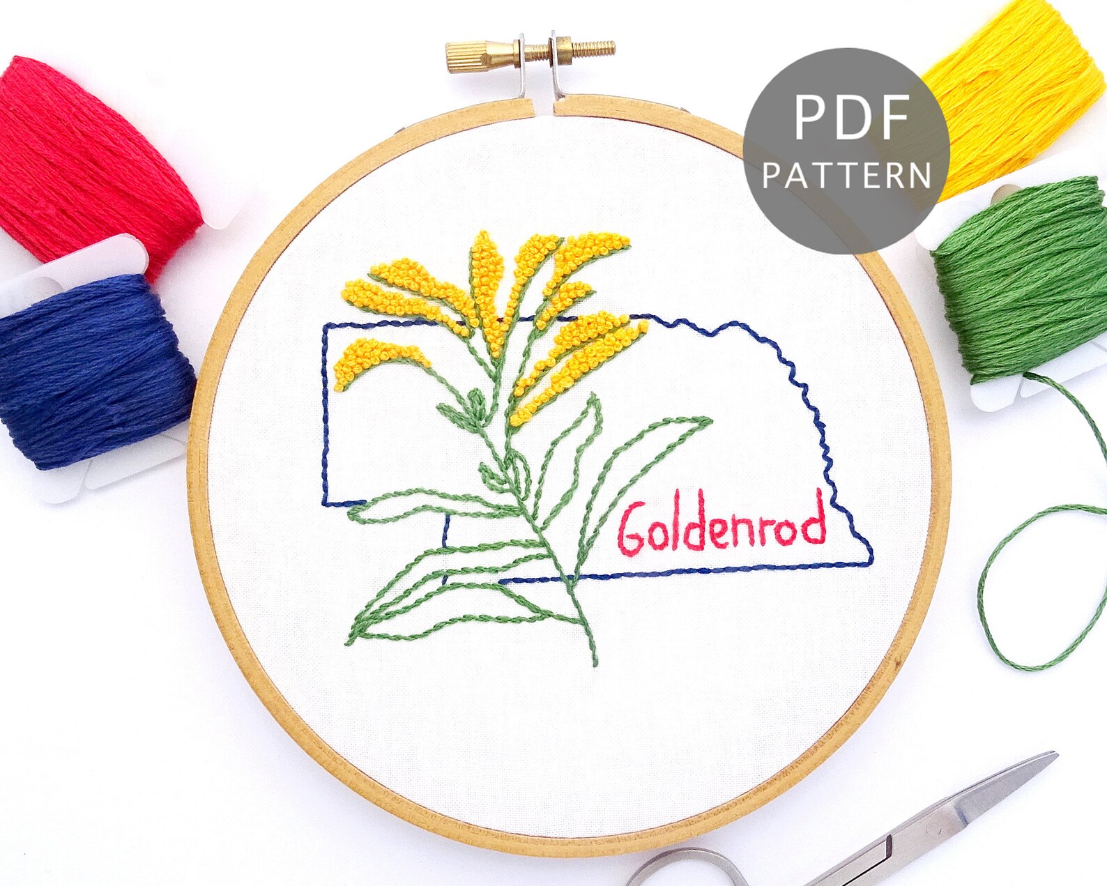Nebraska Goldenrod Flower Hand Embroidery Pattern PDF Download - Etsy
