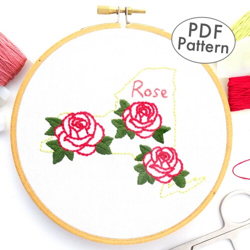 Oklahoma Rose Hand Embroidery Pattern State Flower Design PDF - Etsy