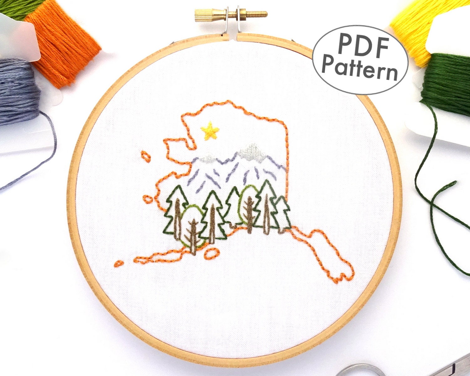 Alaska Hand Embroidery Pattern PDF Download Mountain & Forest | Etsy