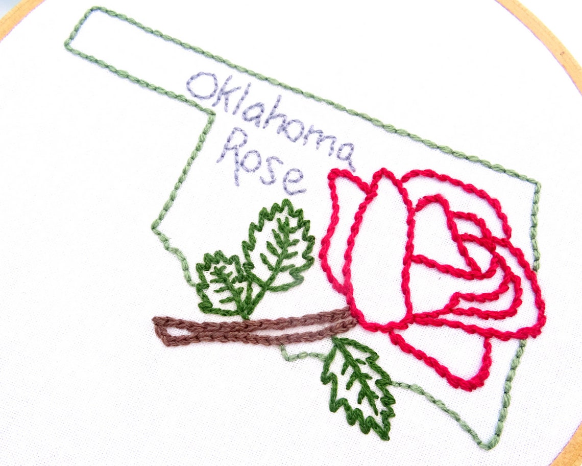 Oklahoma Rose Hand Embroidery Pattern, State Flower Design PDF Download ...
