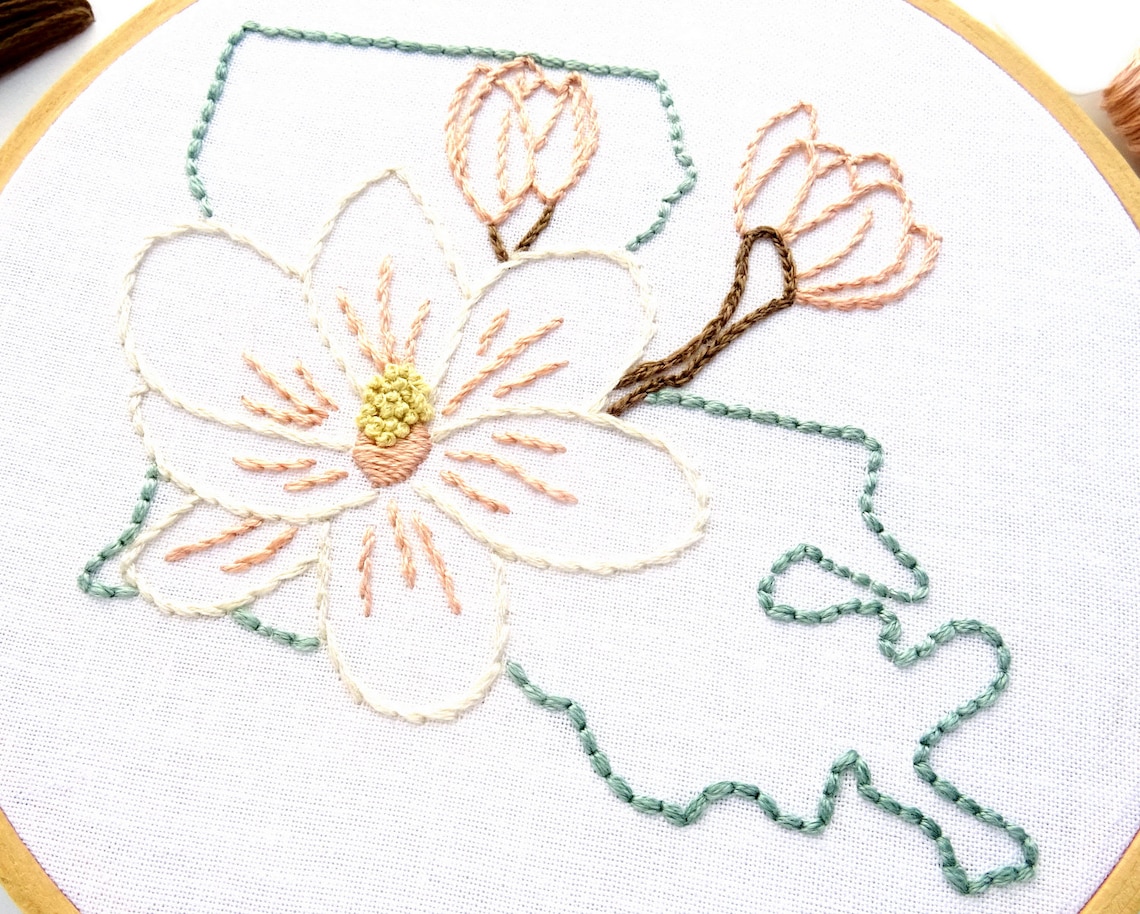 Magnolia Flower Hand Embroidery Pattern Louisiana Floral | Etsy