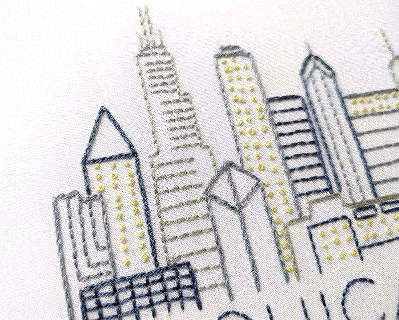 Chicago Hand Embroidery Pattern Illinois City Skyline Design - Etsy