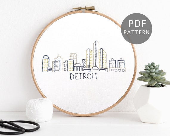 Detroit Skyline Hand Embroidery Pattern PDF Download Michigan | Etsy