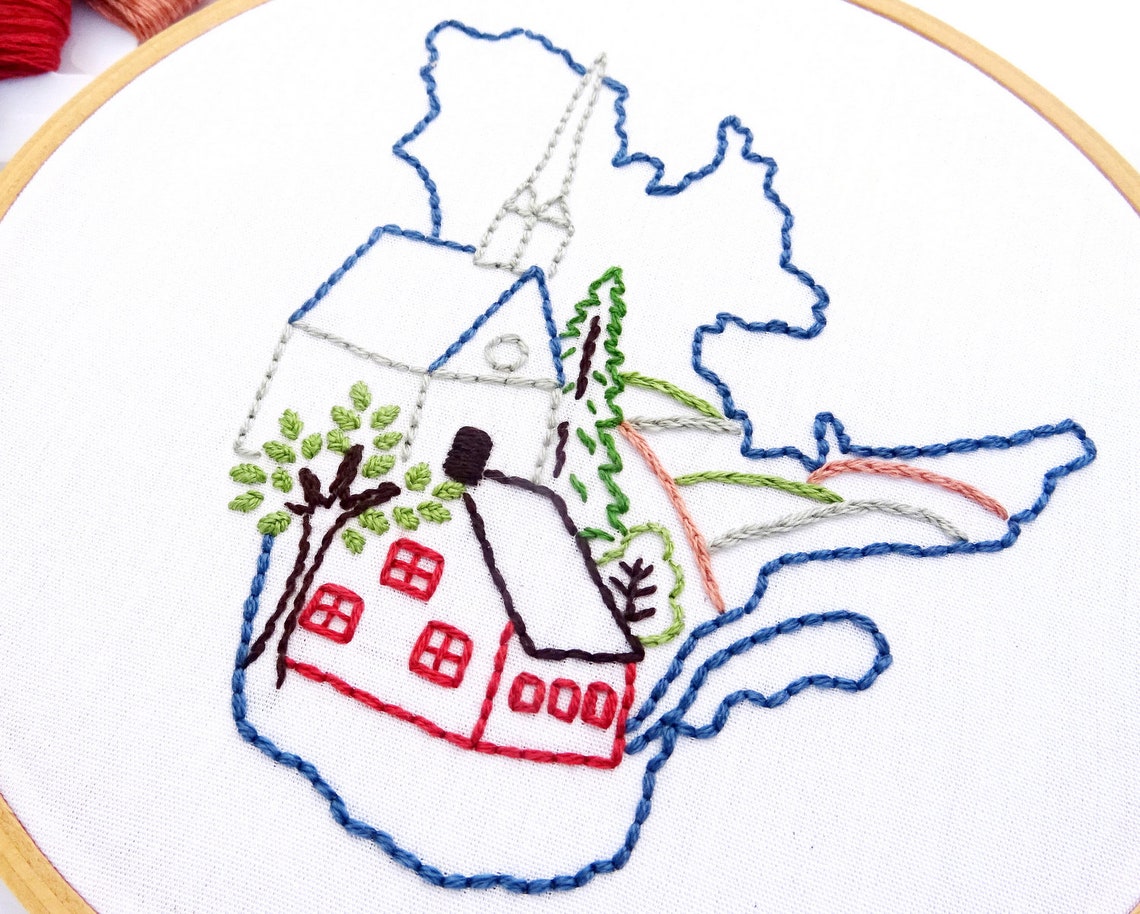 Quebec, Canada Hand Embroidery Pattern With White Church, PDF Digital ...