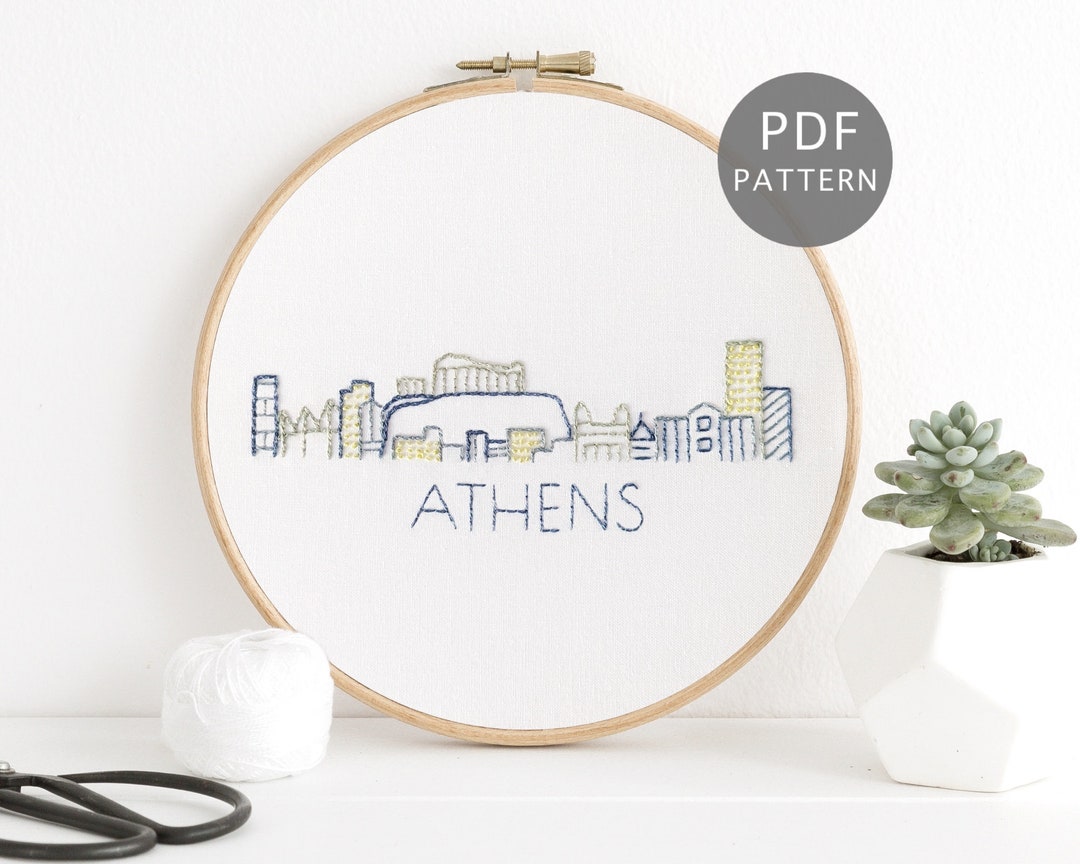 Athens City Skyline Hand Embroidery Pattern, Greece Capitol Urban PDF ...