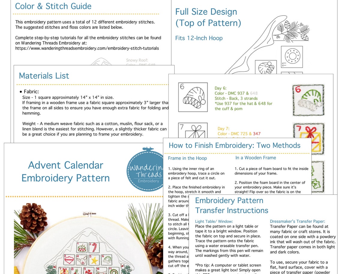 Advent Calendar Hand Embroidery Pattern, Stitch-a-day DIY Christmas ...