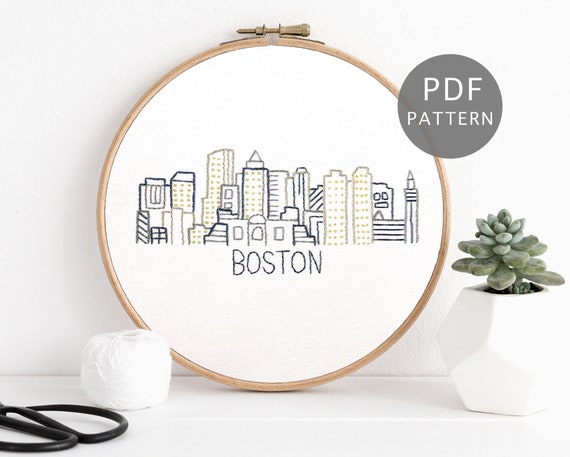 Boston Skyline Hand Embroidery Pattern Massachusetts City - Etsy