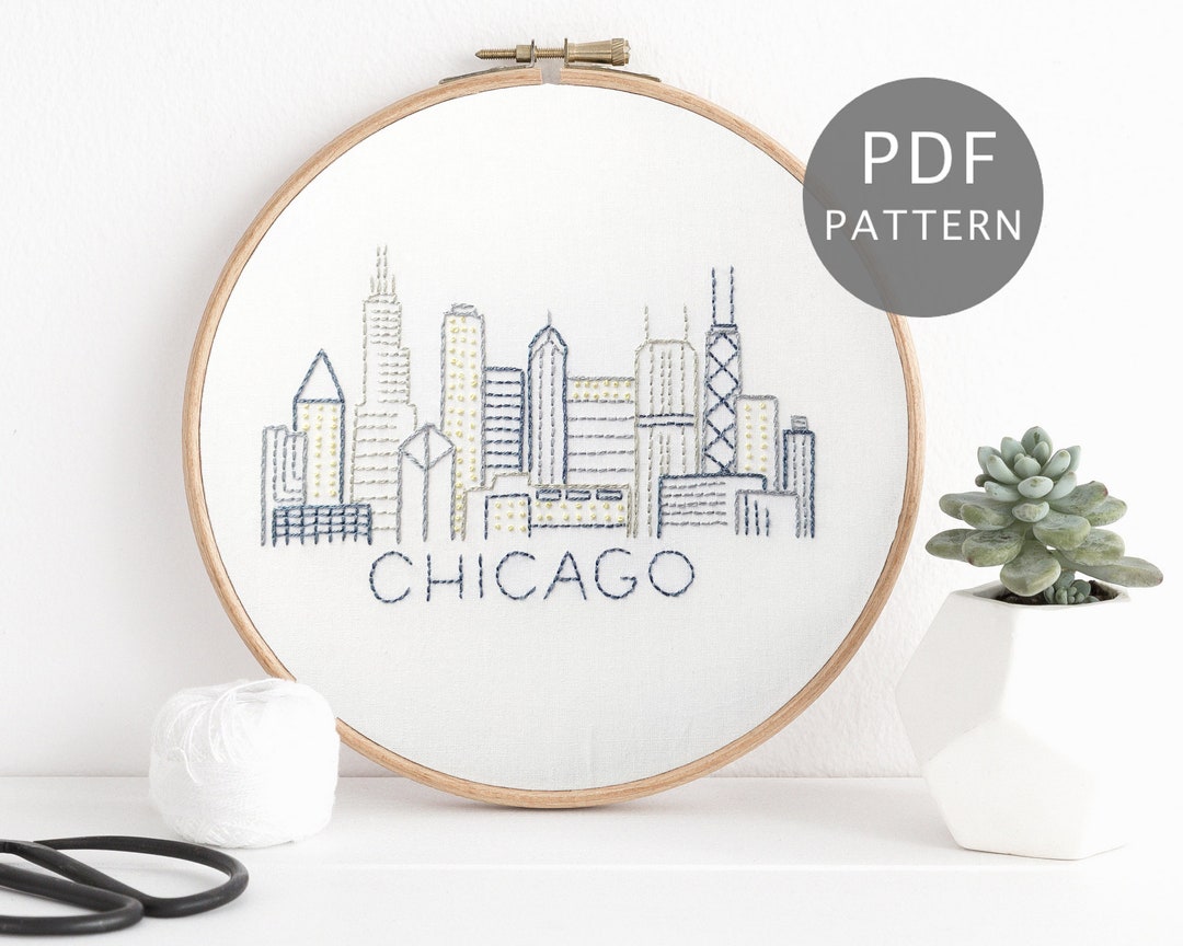 Chicago Hand Embroidery Pattern, Illinois City Skyline Design, PDF ...