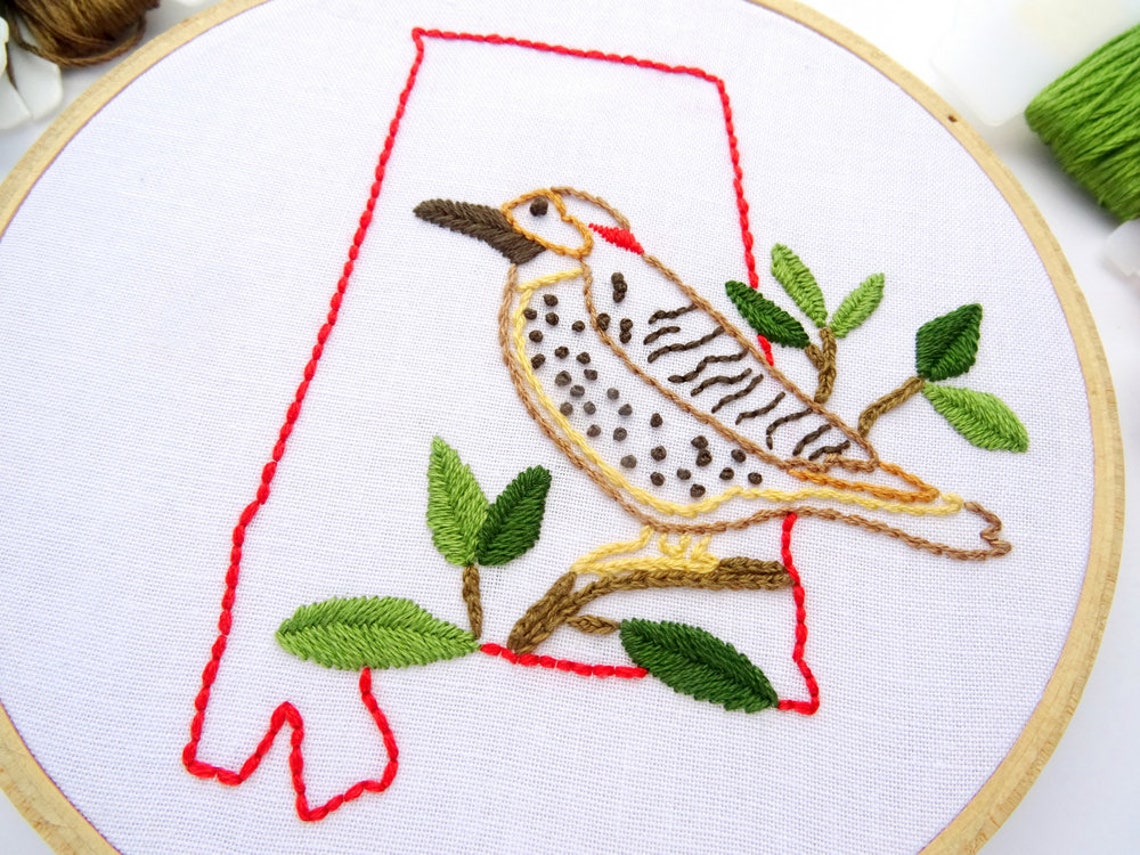 Alabama Hand Embroidery Pattern PDF Yellowhammer Bird State | Etsy