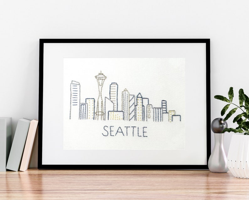 Seattle Skyline Hand Embroidery Pattern, Washington City Design PDF ...