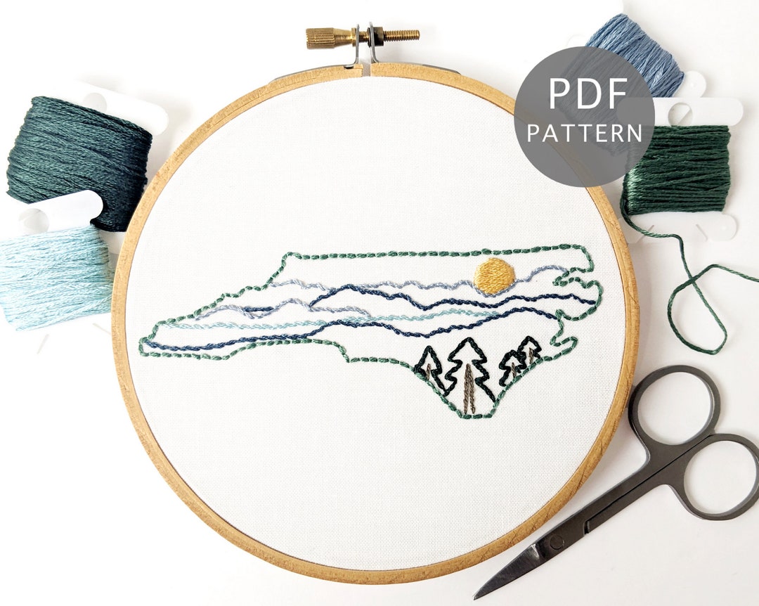 North Carolina Hand Embroidery Pattern PDF, Simple Smoky Mountains ...