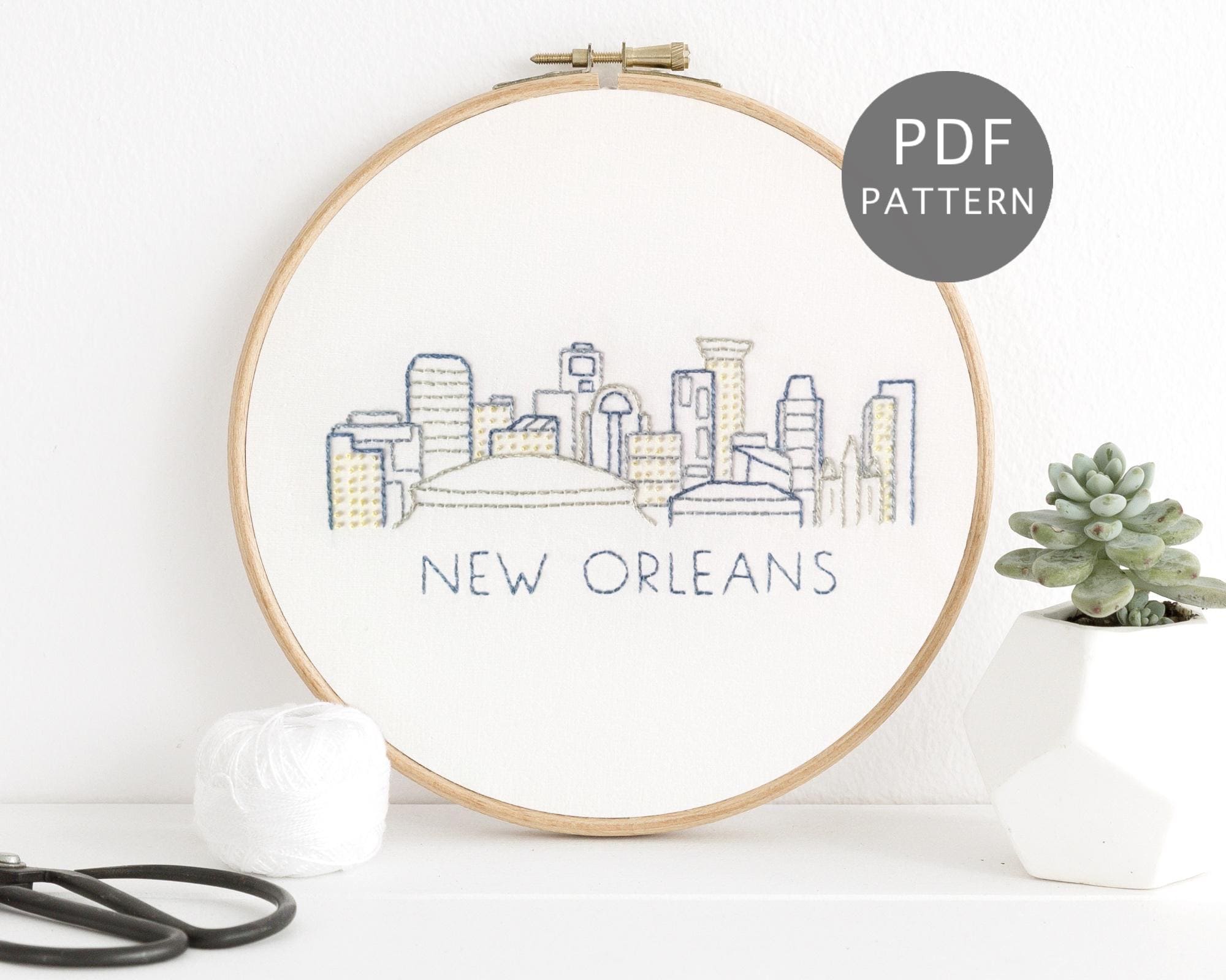 New Orleans City Skyline Hand Embroidery Pattern, Urban Digital ...