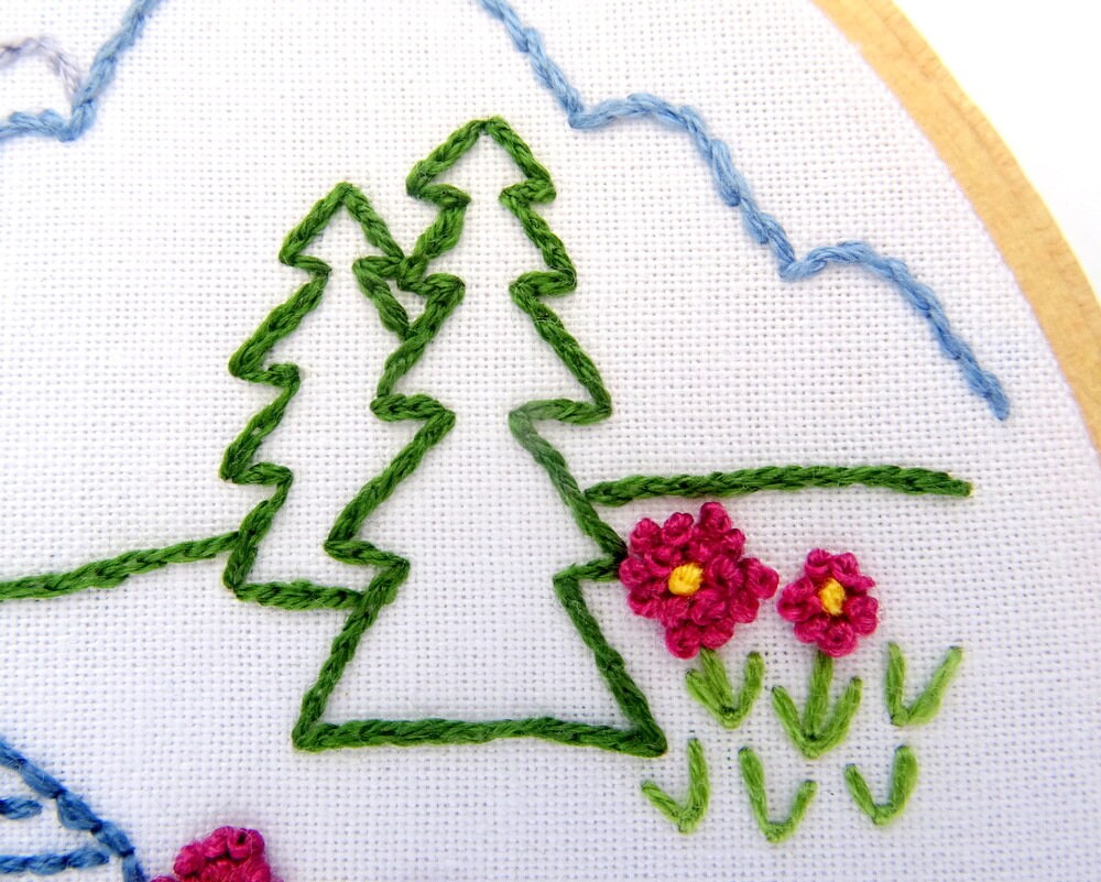 Retro Camper Hand Embroidery Pattern With Mountains & Flowers | Etsy