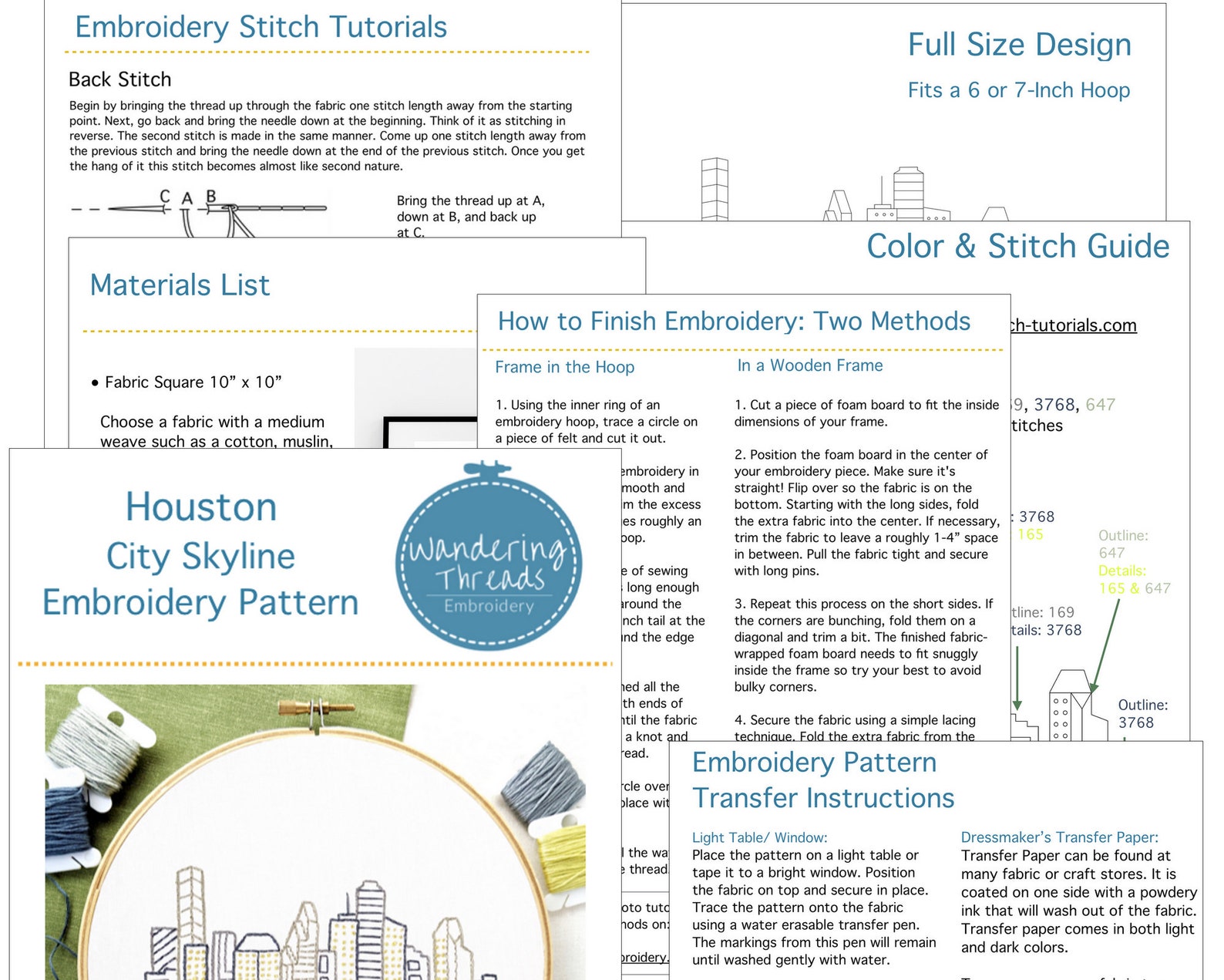 Houston Texas Skyline Hand Embroidery Pattern PDF Download | Etsy